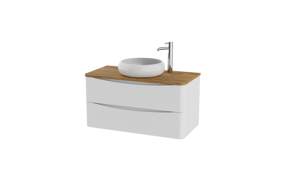 Aragon 900mm Wall Hung 2 Drawer Bathroom Vanity unit Driftwood Oak Cou ...