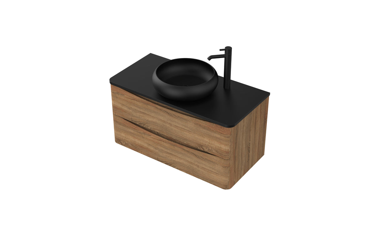 Aragon 900mm Wall Hung 2 Drawer Bathroom Vanity Unit with Black Counte ...
