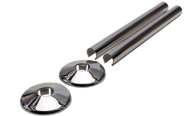 Vares-A 200mm Radiator Pipe Tail 18mm Covers with Cover - Chrome Pair ...