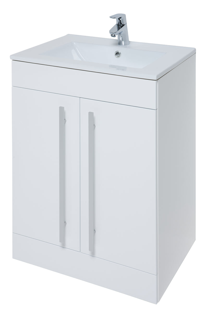 Kvit 600mm 2 Door Bathroom Vanity Unit & Basin - White Gloss ...